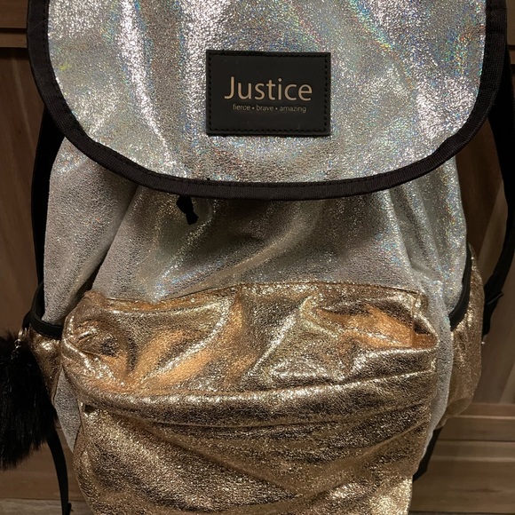 Justice | Bags | Justice Backpack Silver Gold | Poshmark